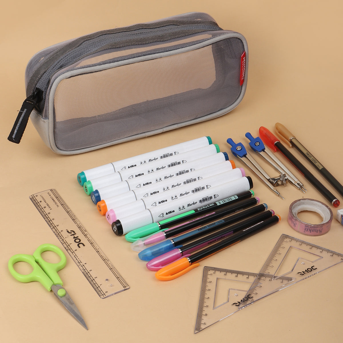 Wooum Grid Mesh Pencil Case for Girls and Boys - 1848 - Transparent